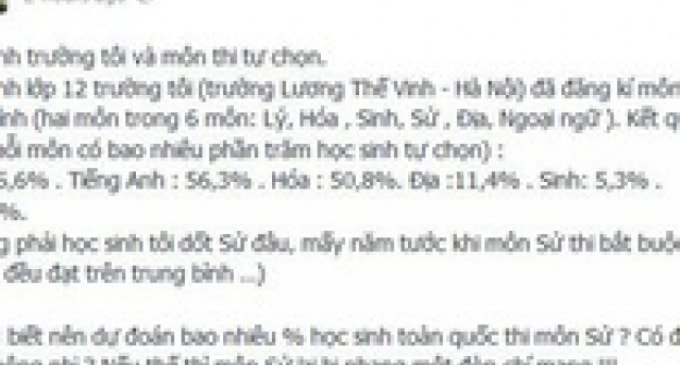 Một trường không có học sinh nào chọn thi tốt nghiệp môn Sử