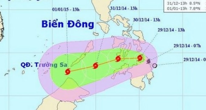 Xuất hiện bão trên Biển Đông vào ngày đầu năm 2015